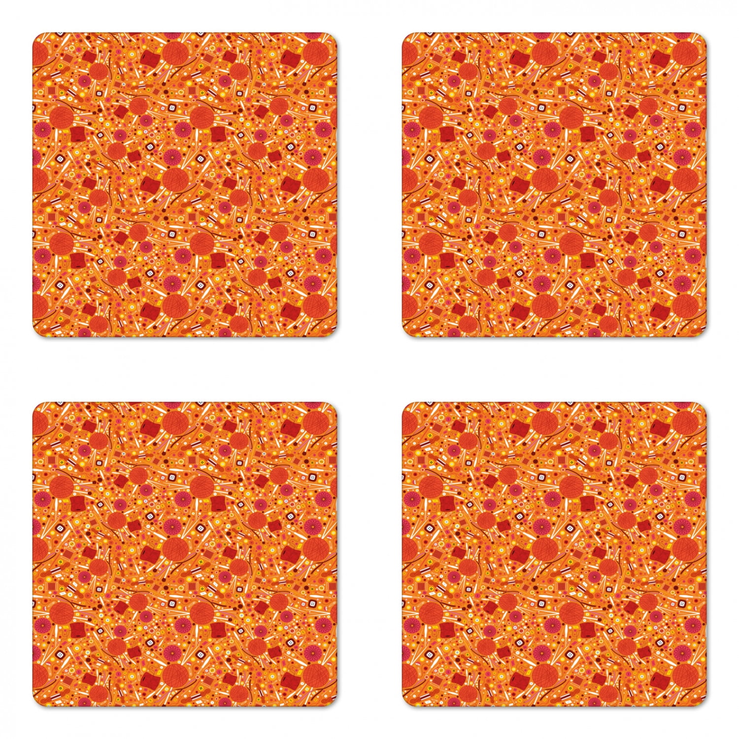 Orange Coaster Set of 4, Continuous Pattern Sketch of Tailoring ...