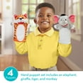 Melissa & Doug Zoo Friends Hand Puppets Set - Elephant, Giraffe, Tiger ...