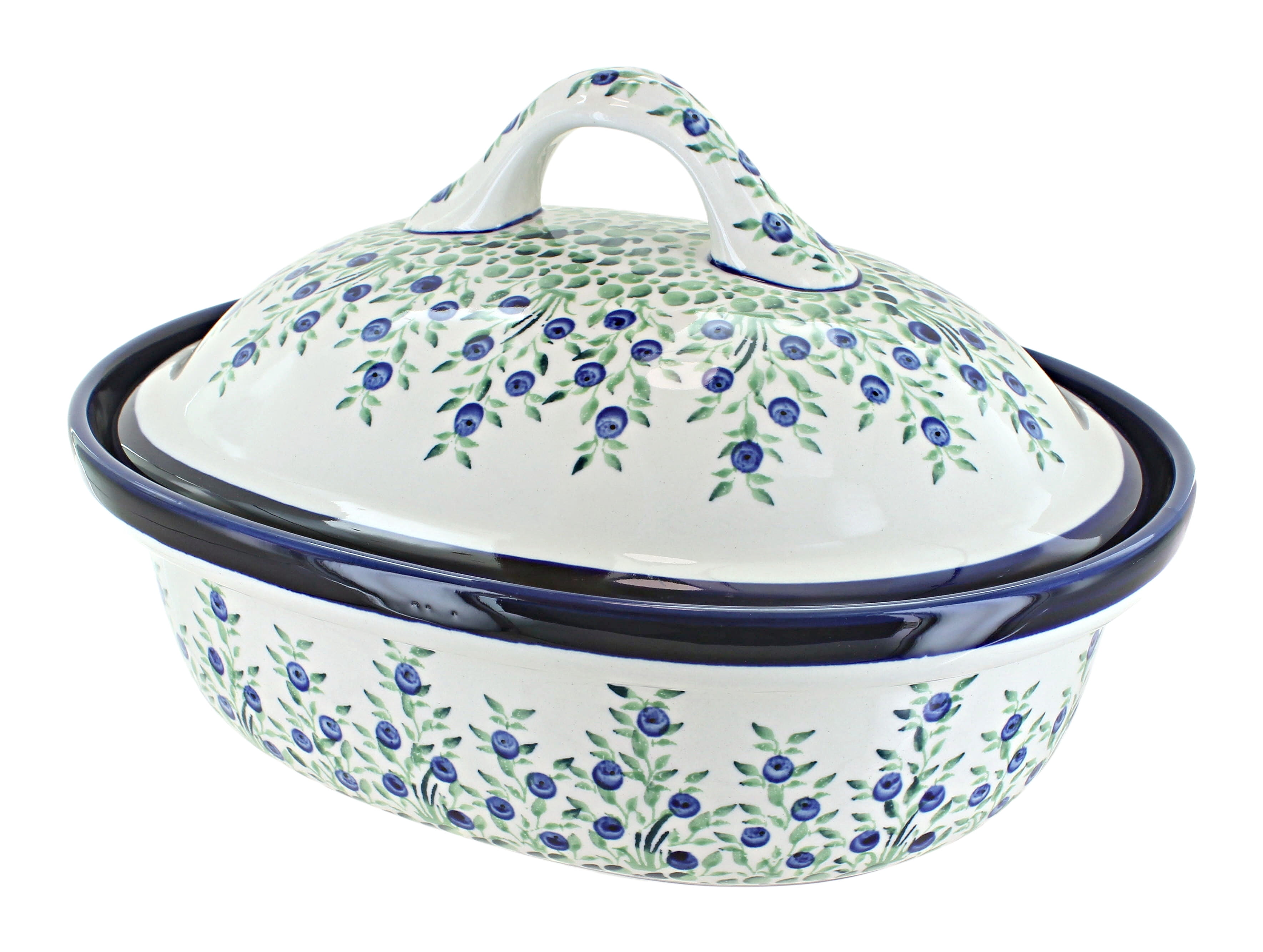 Blue Rose Polish Pottery Porcelain Vine Roaster with Lid - Walmart.com
