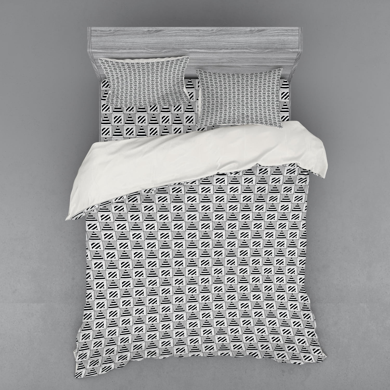 Black and White Duvet Cover Set, Monochrome Squares and Triangles ...