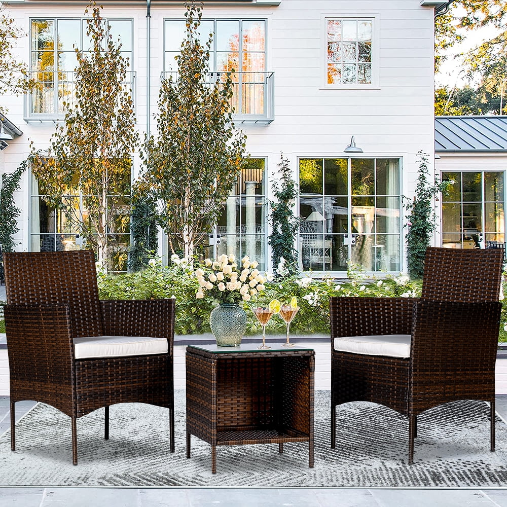 3 Piece Patio Furniture Sets, Upgraded Wicker Patio Set with Glass ...