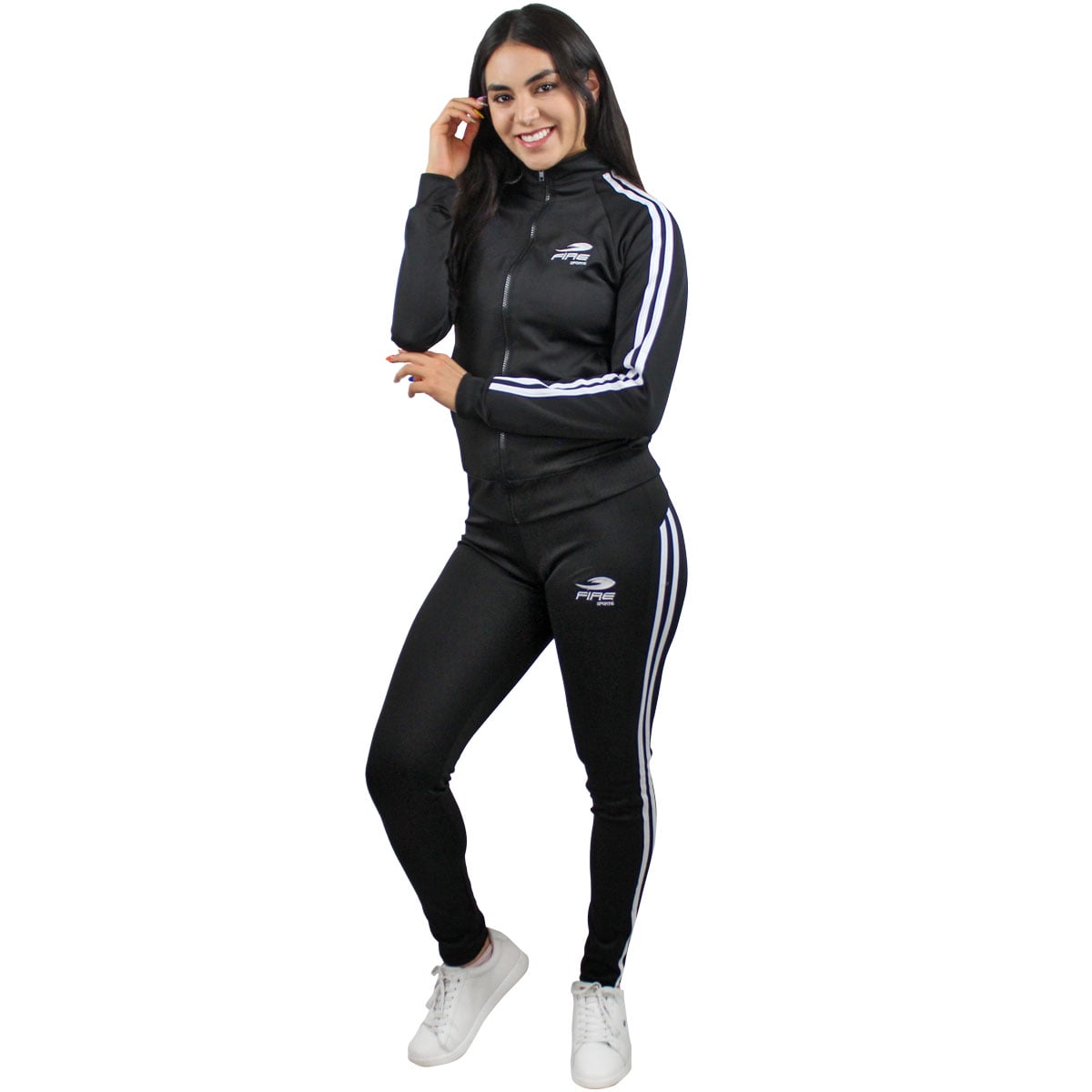 Conjunto Deportivo Dama Mujer Negro Chica Fire Sports Conjunto ...