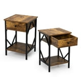 Modern Night Stand Set of 2, Rustic Brown Side Table with Storage Shelf ...