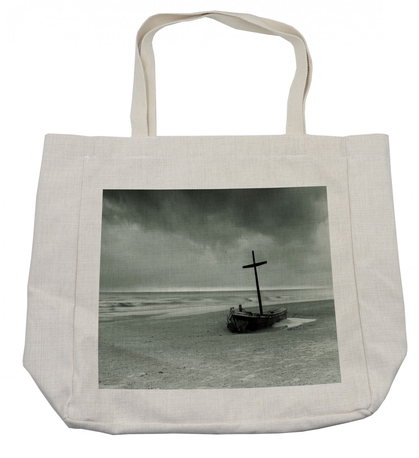 Shipwreck Shopping Bag, Wreck Small Stranded Boat on Seaside Snow ...