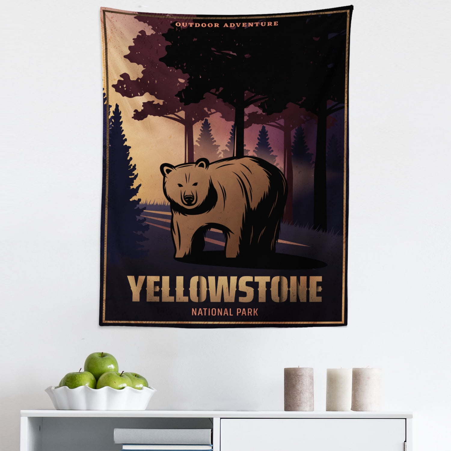 Wyoming Tapestry, Cartoon Design Poster Graphic with Yellowstone ...
