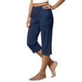 Capris Pants for Women Cotton Linen Casual Straight Leg Elastic Waist ...