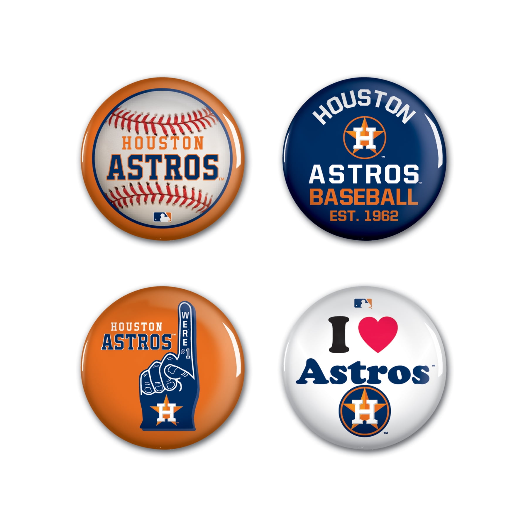 MLB Houston Astros Prime 4 Pack 1.25" Buttons - Walmart.com