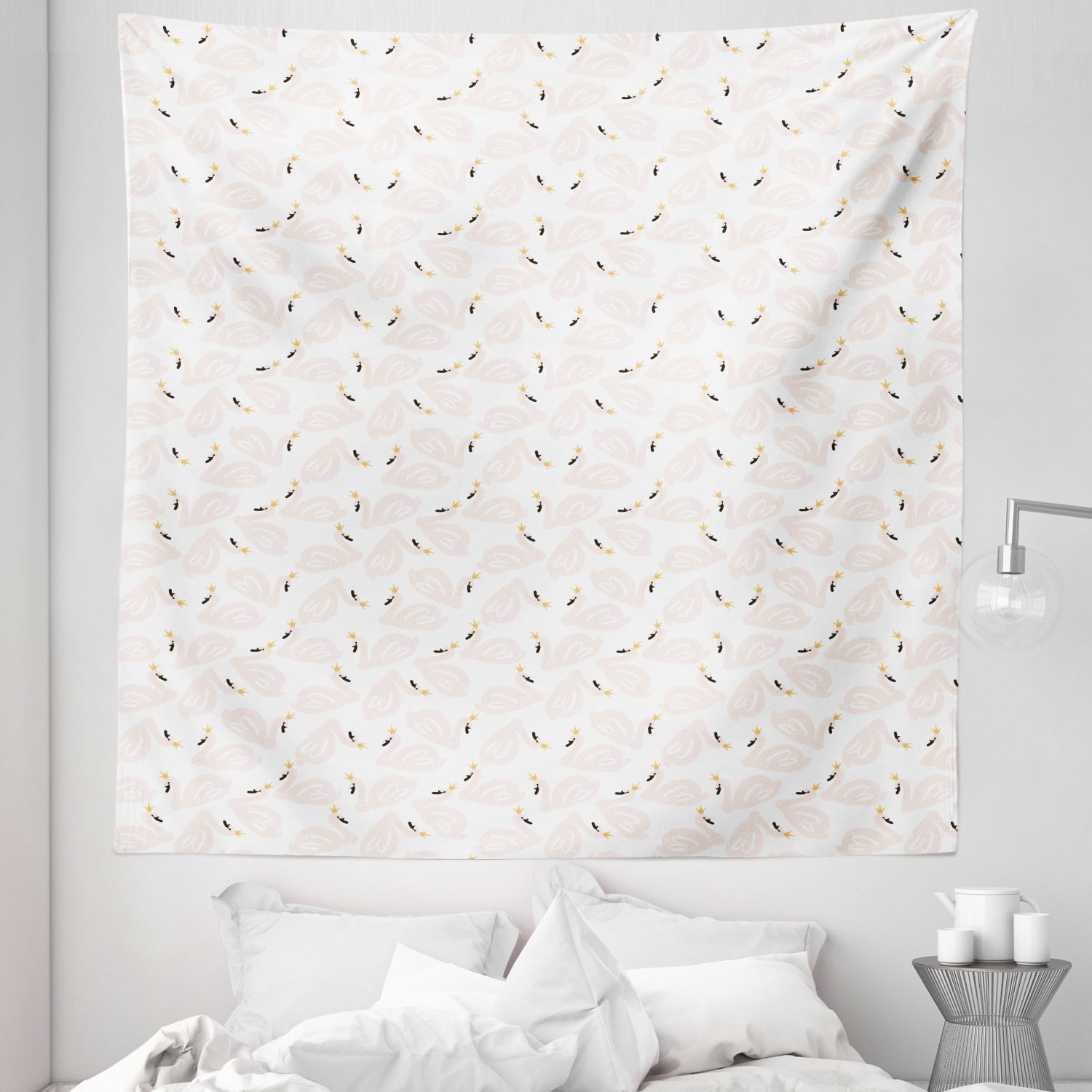 Swan Tapestry, Doodle Style Pastel Color Swan Cartoones Girly Style ...