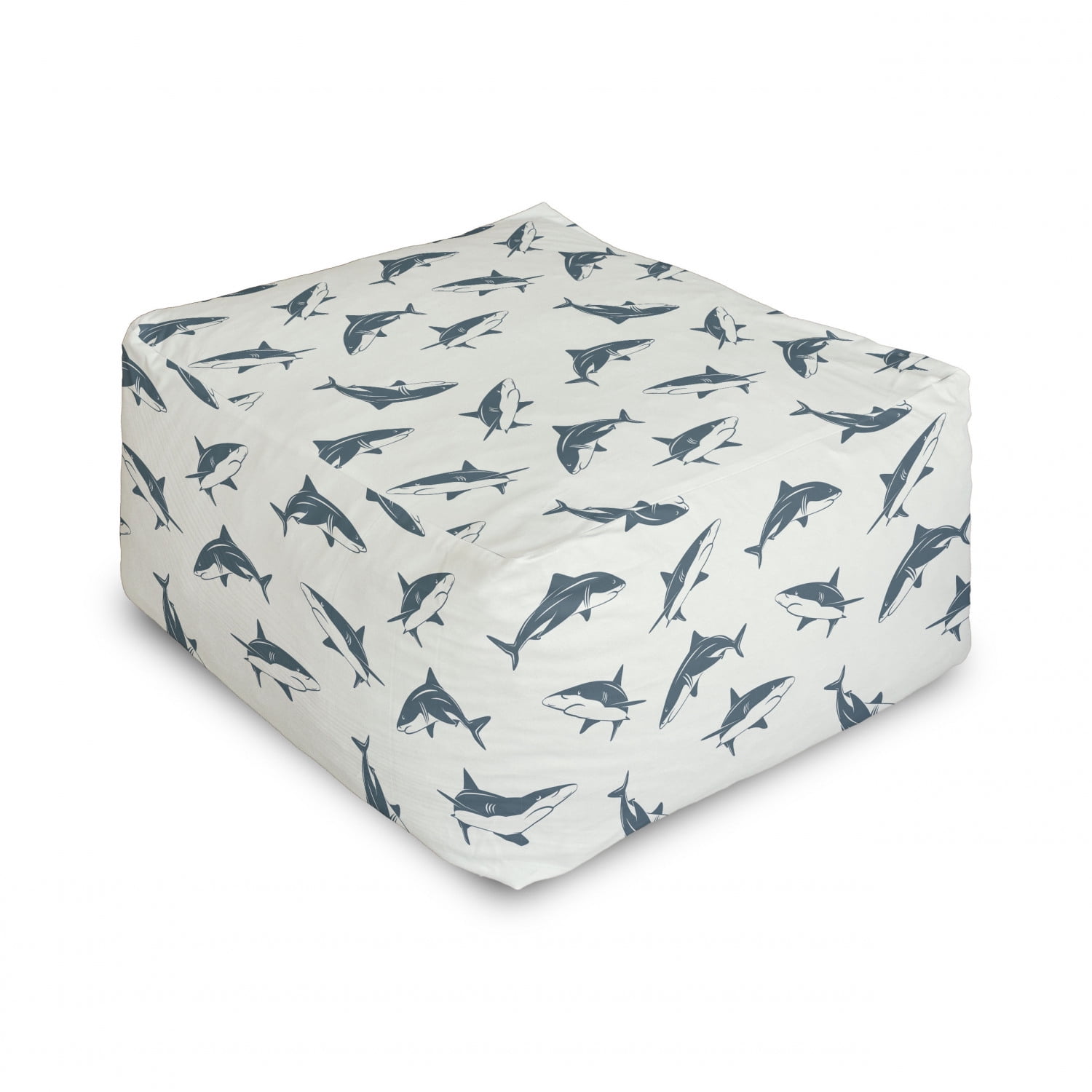 Sea Animals Rectangle Pouf, Repeated Cartoon Sharks Swimming to ...