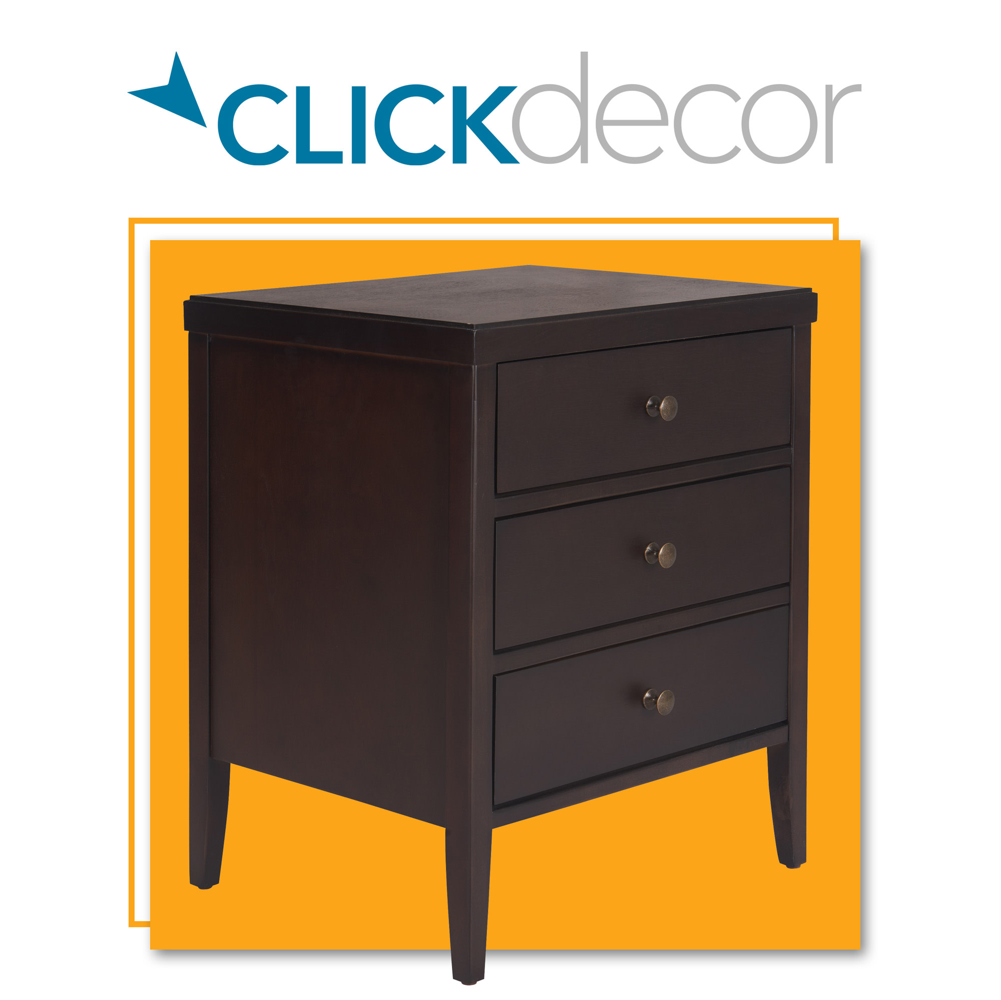 ClickDecor Finley Wood Nightstand End Table with 3 Drawers, Dark Brown ...