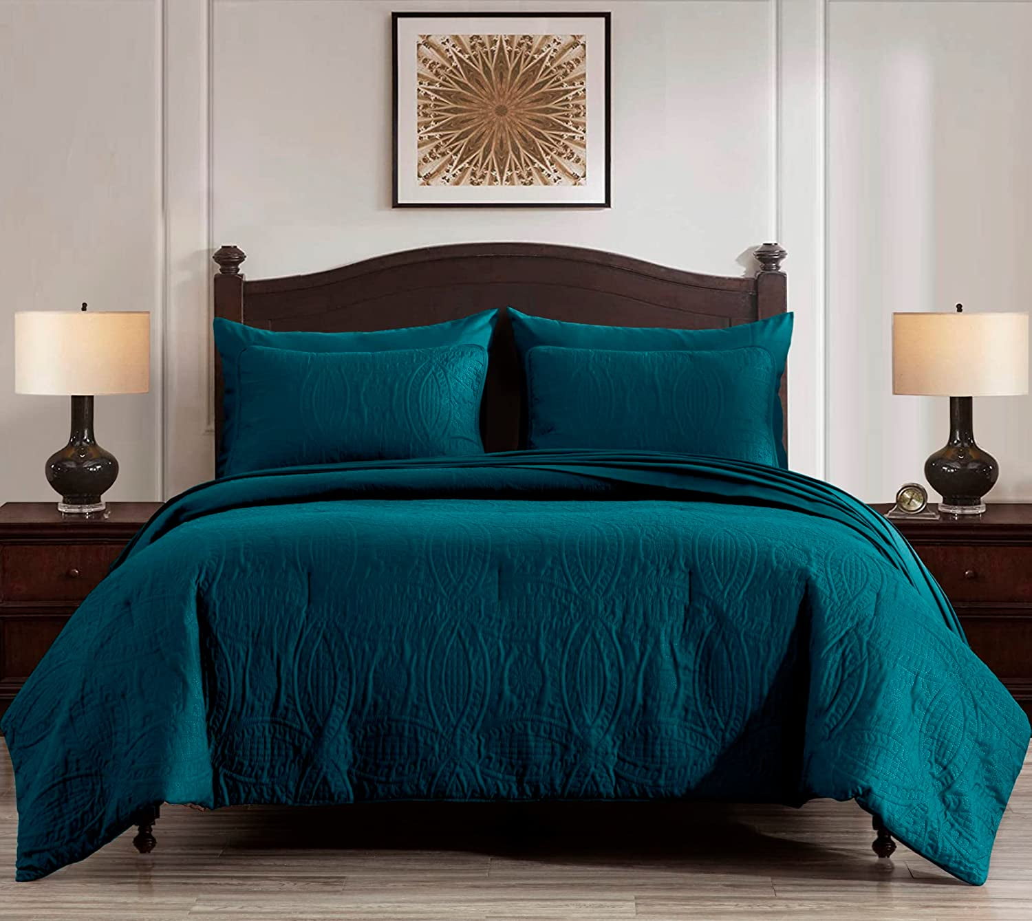 Chezmoi Collection Liam Teal Medallion 7-Piece Bed in a Bag Comforter ...