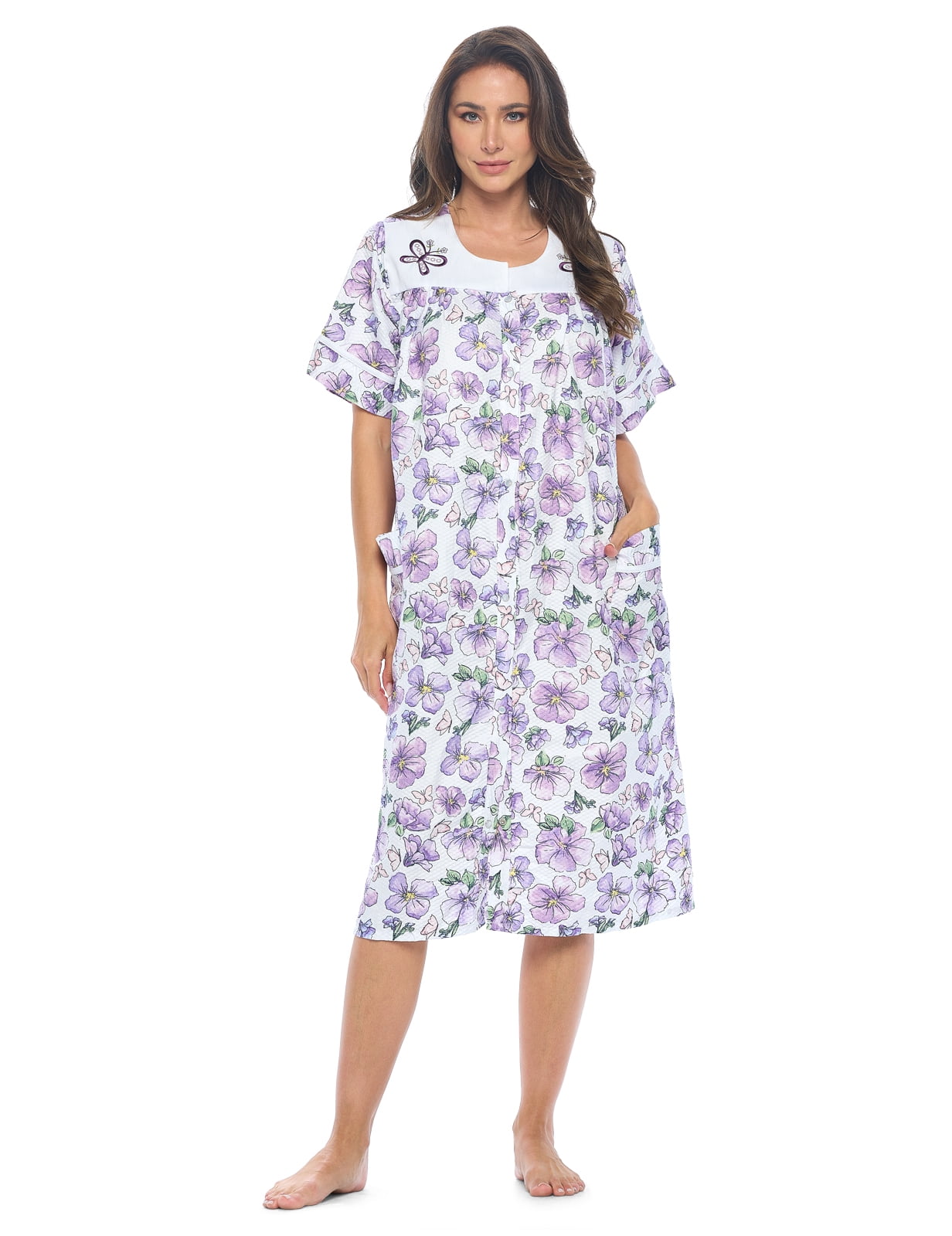 Casual Nights Women's Snap - Front House Dress Short Sleeve Woven ...