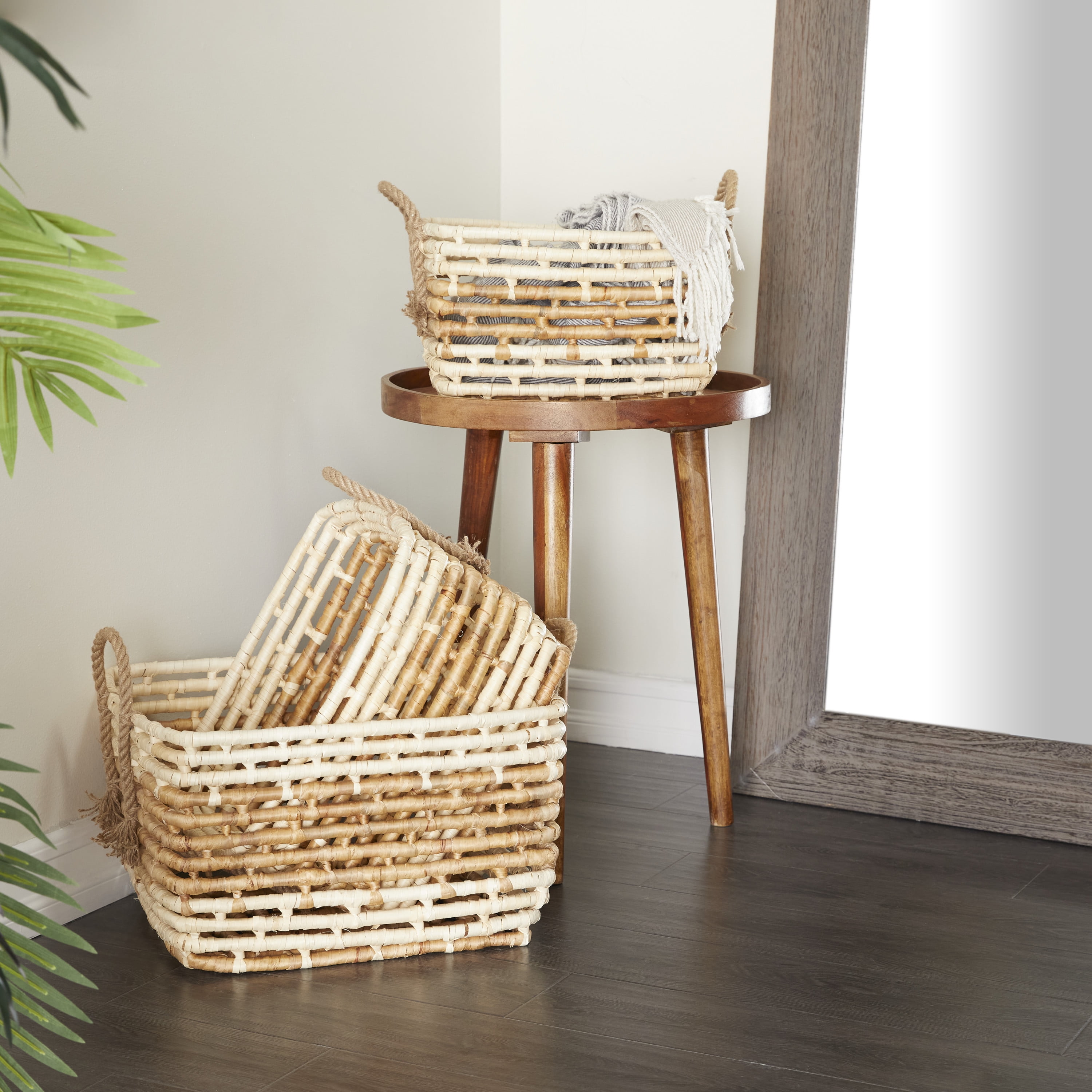 DecMode 16"W, 14"H Sea Grass Contemporary Storage Basket, Brown, 3 ...