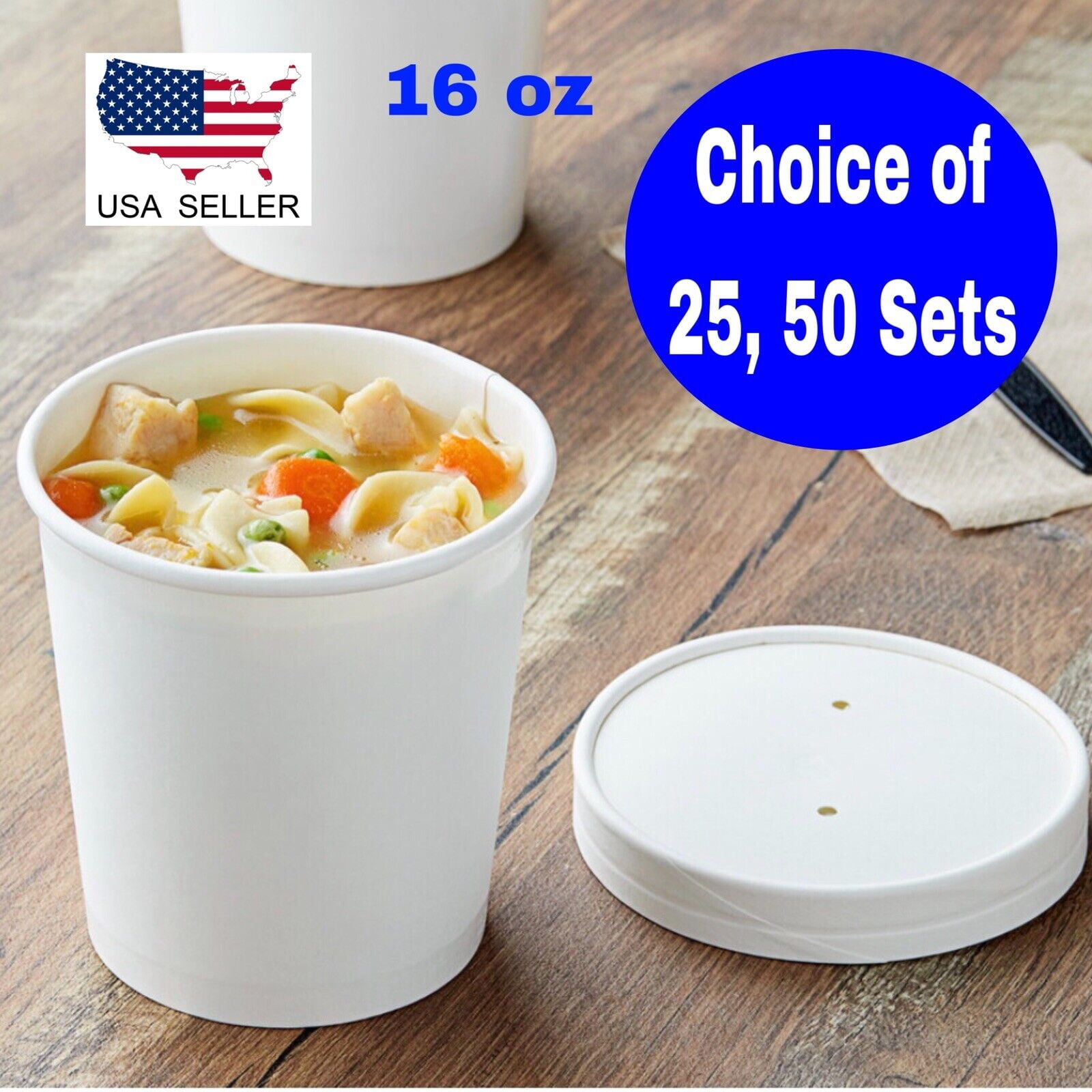 Kraft Paper Food Cup Disposable White Soup Container with Vented Lids ...