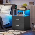 Black Nightstand Set of 2 with Station and Ports, Night Stand with 2 ...