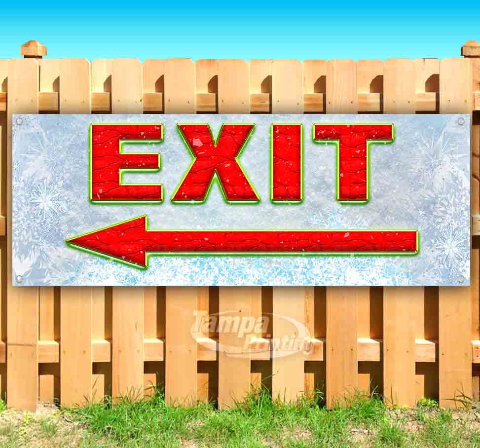 Exit Left Arrow Red Caps 13 oz Vinyl Banner With Metal Grommets ...