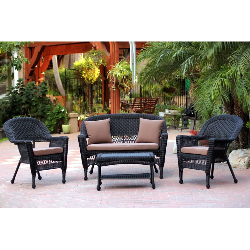 Jeco W00207-G-FS007 4 Piece Black Wicker Conversation Set - Cococa ...