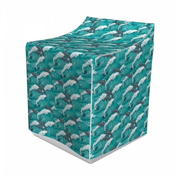 Sea Animals Washer Cover, Wavy Ocean with Dolphins Windy Surfing Doodle ...