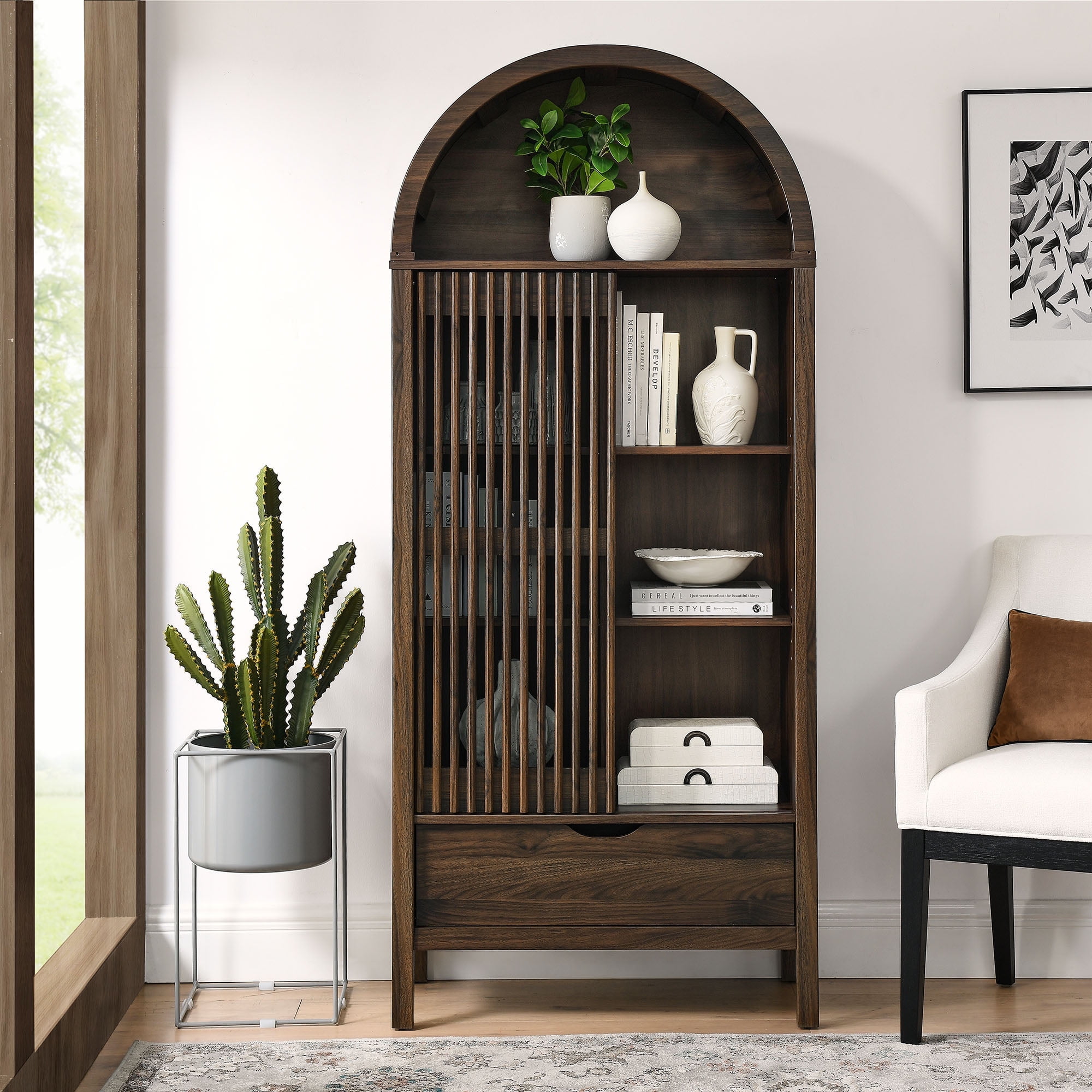 Modway Vaughn 71" Arched Storage Display Cabinet in Walnut - Walmart.ca