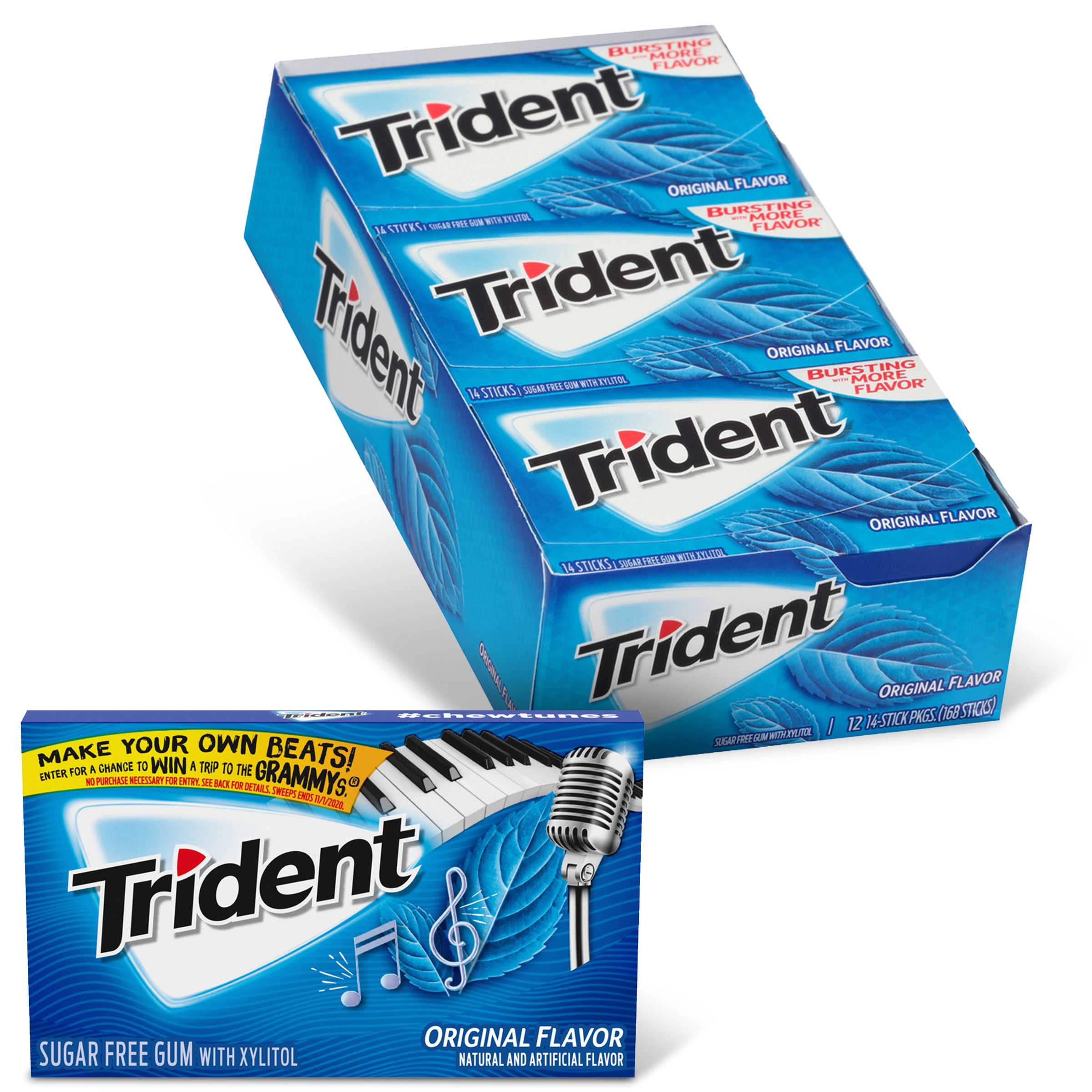 Trident Original Flavor Sugar Free Gum 12 Packs Of 14 Pieces 168 Trident Original Flavor Sugar Free Gum 12 Packs Of 14 Pieces 168