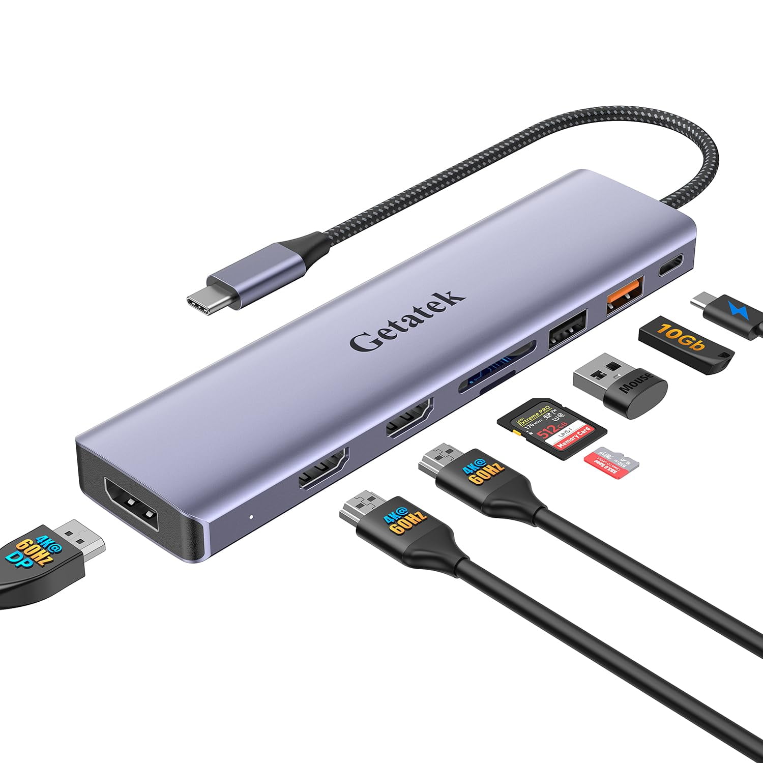 Hub USB C Getatek 8 en 1 de 10 Gbps con triple pantalla para Dell HP ...