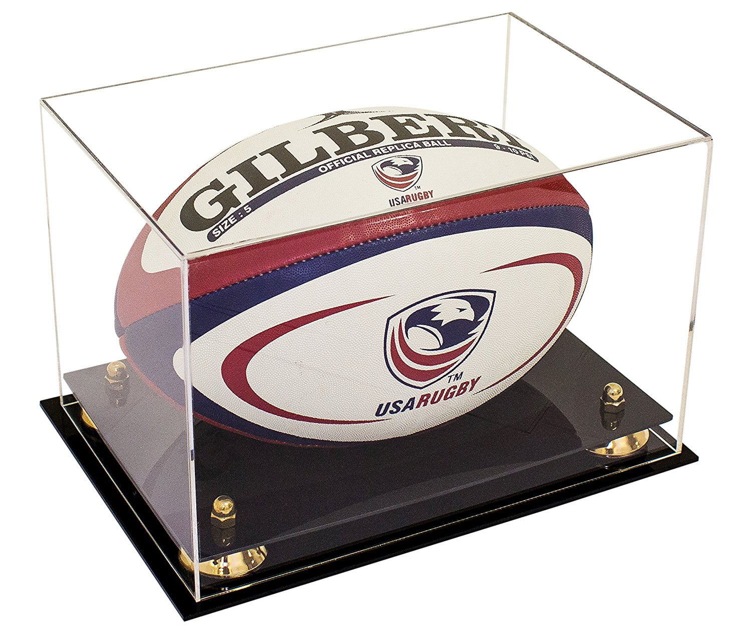 Deluxe Clear Acrylic Rugby Ball Display Case with Gold Risers (A004-GR ...