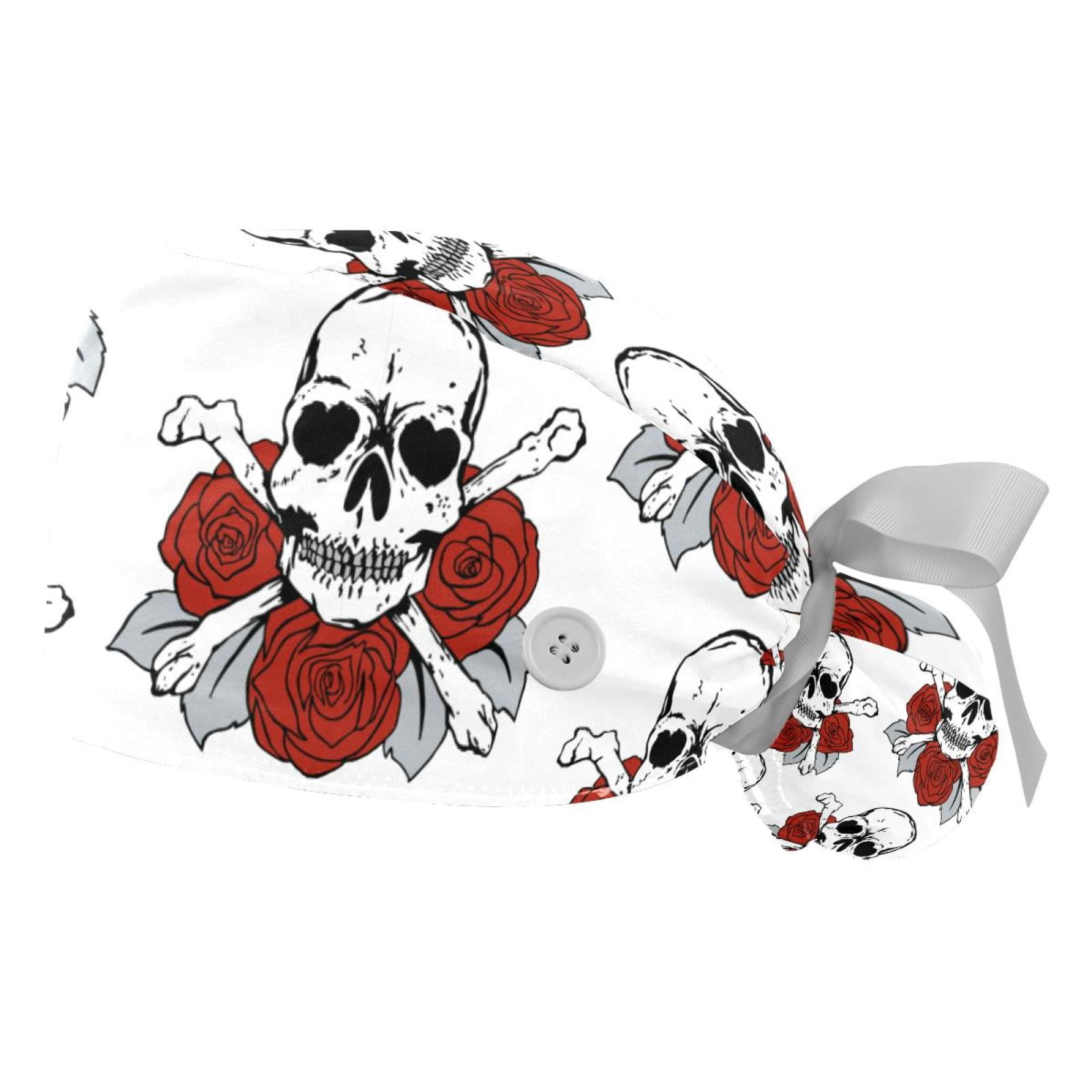 2PCS Long Hair Working Cap with Buttons and Sweatband Ribbon Tie Back ...