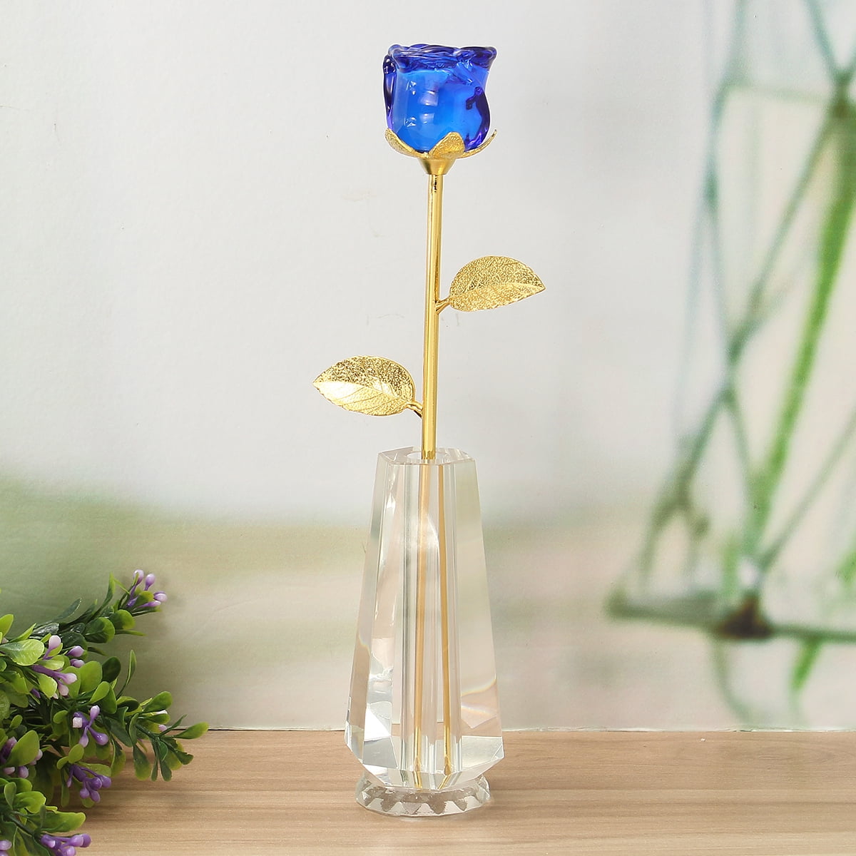 Glass Rose Flower, 24K Gold Plated Long Stem Artificial Rose Flower ...