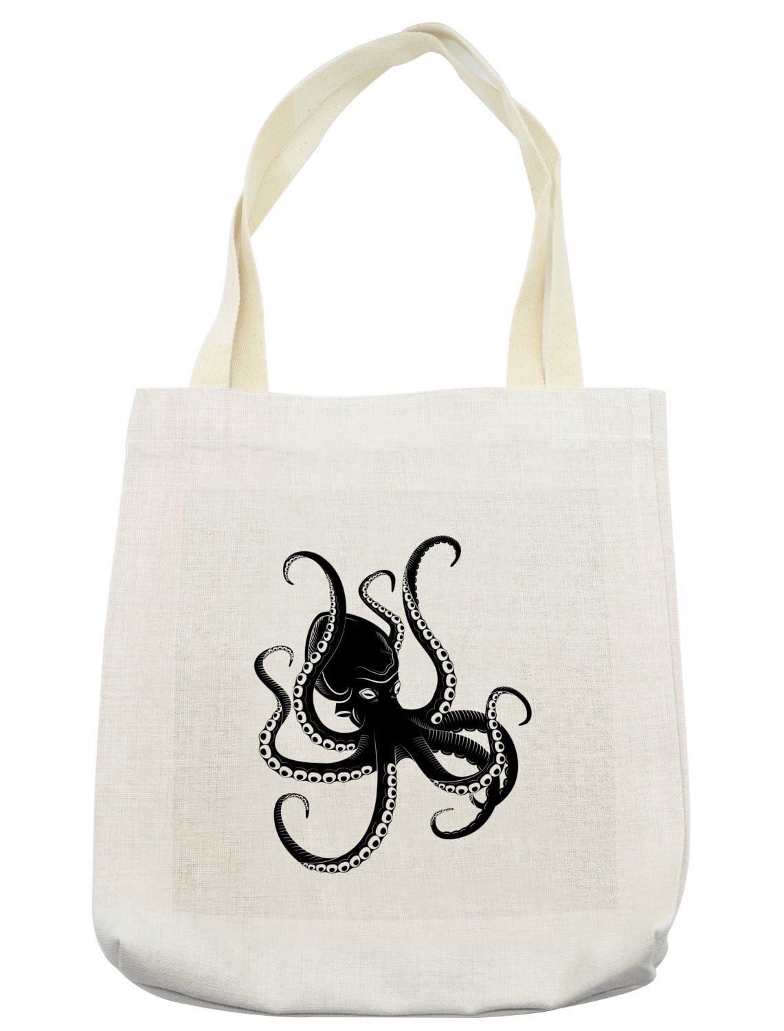 Octopus Tote Bag, Monochrome Image of a Sea Animal Raising its ...