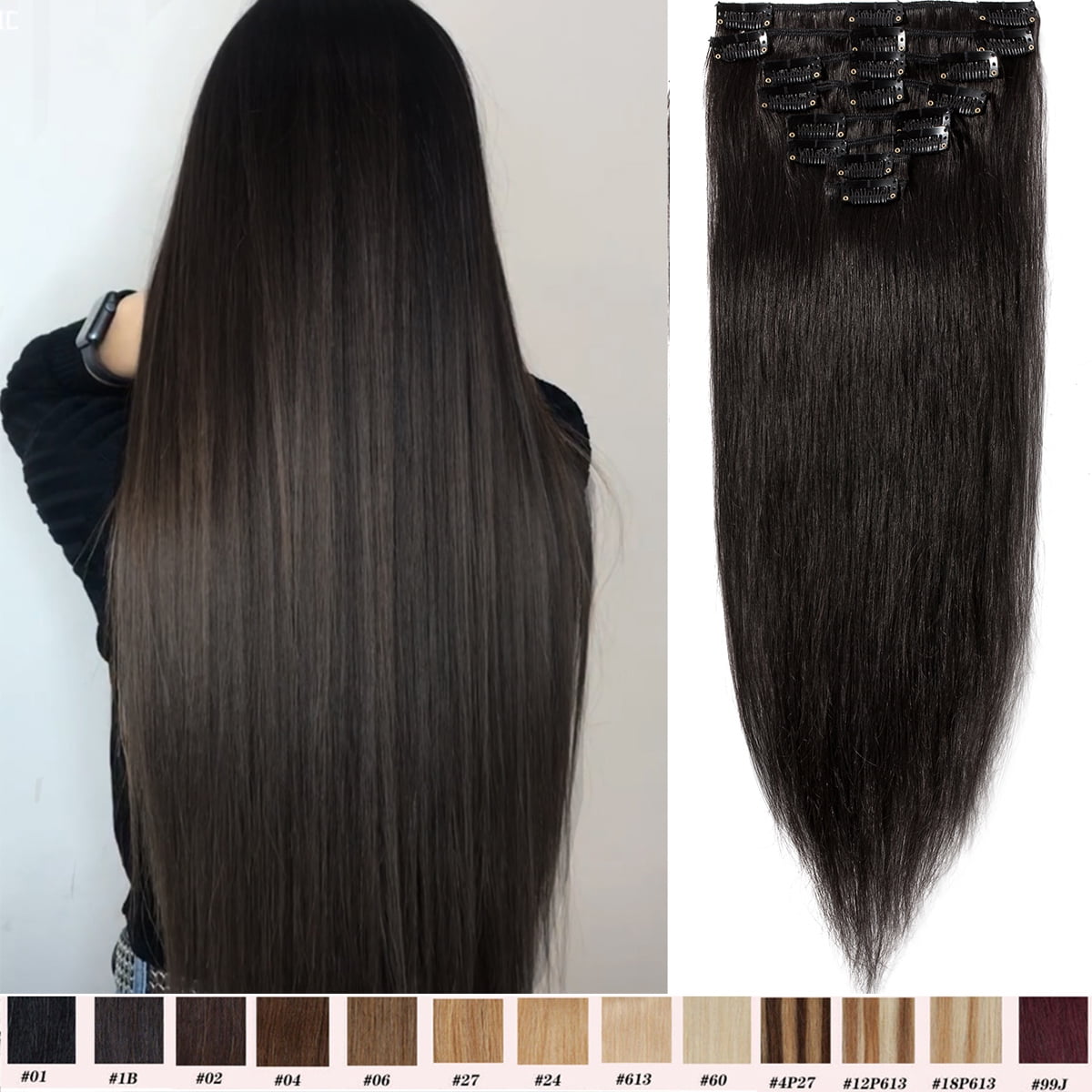 SEGO Clip in Hair Extensions Human Hair Full Head 100% Real Remy Thick ...