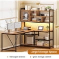 L-Shaped Computer Desk with Bookshelf, Storage Shelves, and LED Light ...