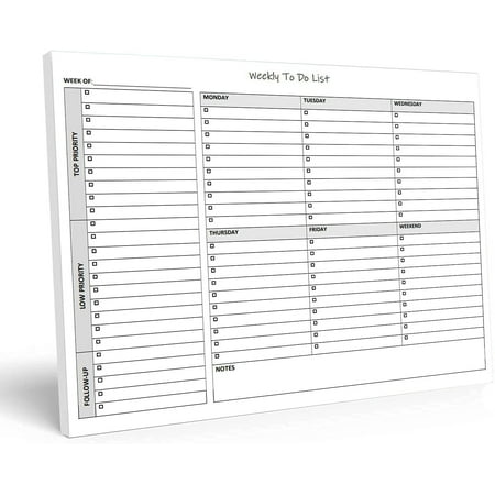 Weekly TO DO List Notepads 50 Page Task Pad with Checklist, Priority ...
