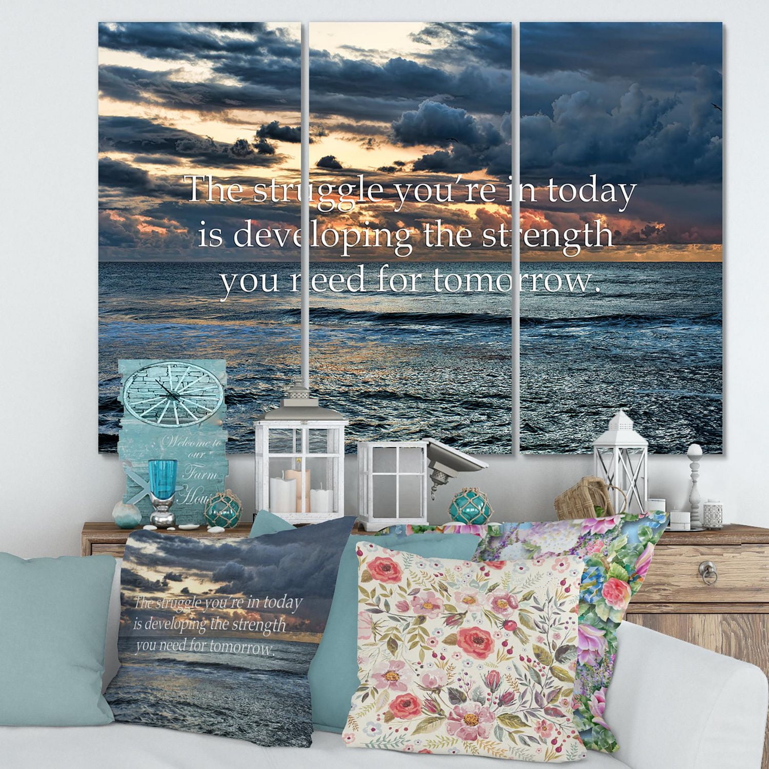 Click here for Designart Ocean And Inspirational Quote Canvas Wal... prices