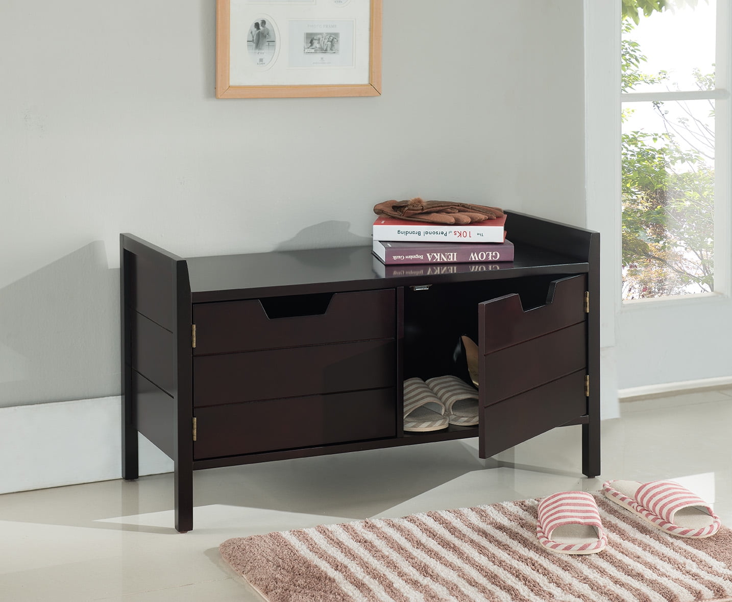Tula Entryway Shoe Bench With Cabinet Storage, Espresso Wood - Walmart.com