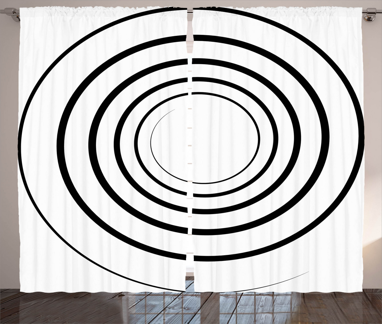 Spires Decor Curtains 2 Panels Set, Abstract Monochrome Spiral Whorl ...