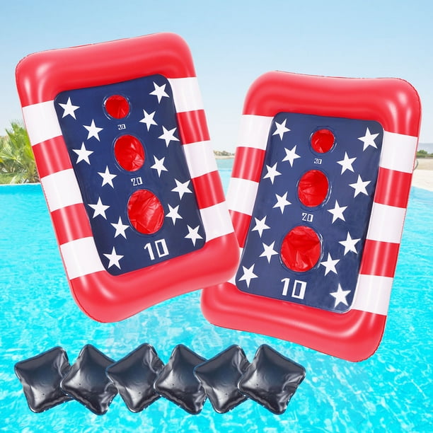 Eastvit Inflatable Pool Toys Bean Bag Toss Games Floating Cornhole Set American Flag Swimming