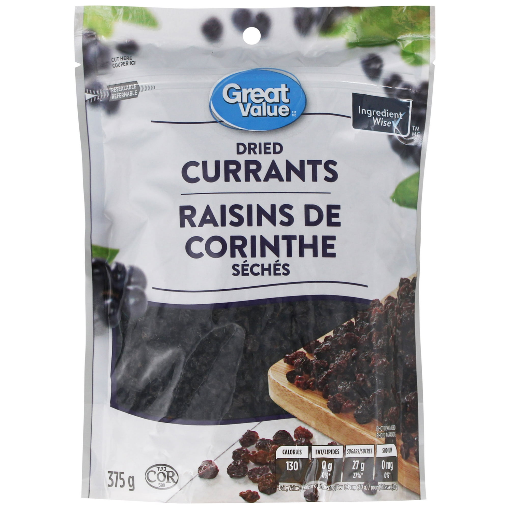 Click here for Great Value Dried Currants 375 G prices