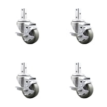 3.5 Inch Gray Poly Swivel 3/4 Inch Expanding Stem Caster with Brake SCC ...