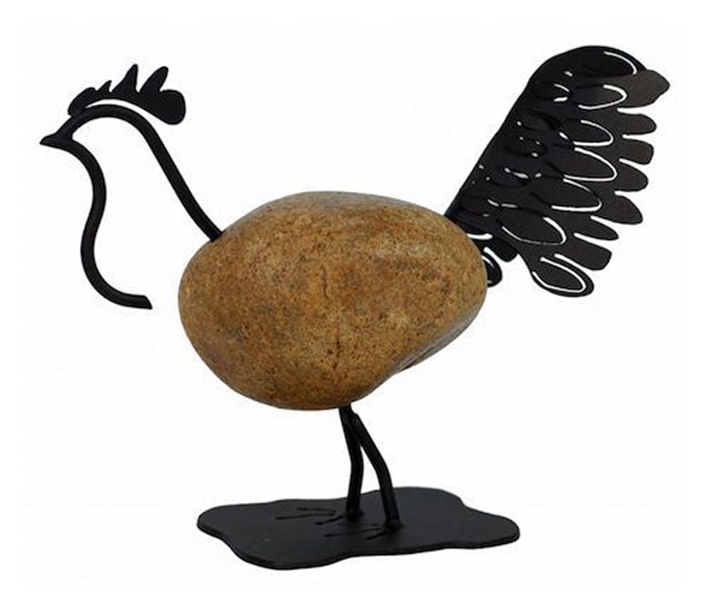 Francis Metal Works Hen Chicken Metal & Stone Garden Statue Sculpture ...