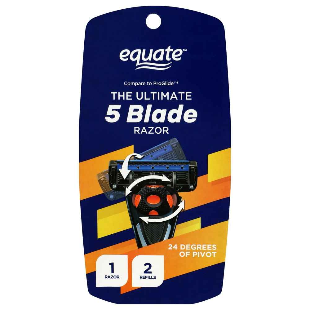 Equate Men's 5 Blade Motion Sphere Razor Handle & 2 Razor Cartridges, 2 ...