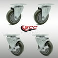 4 Inch SS Gray Polyurethane Swivel Top Plate Caster Set with 2 Brakes ...