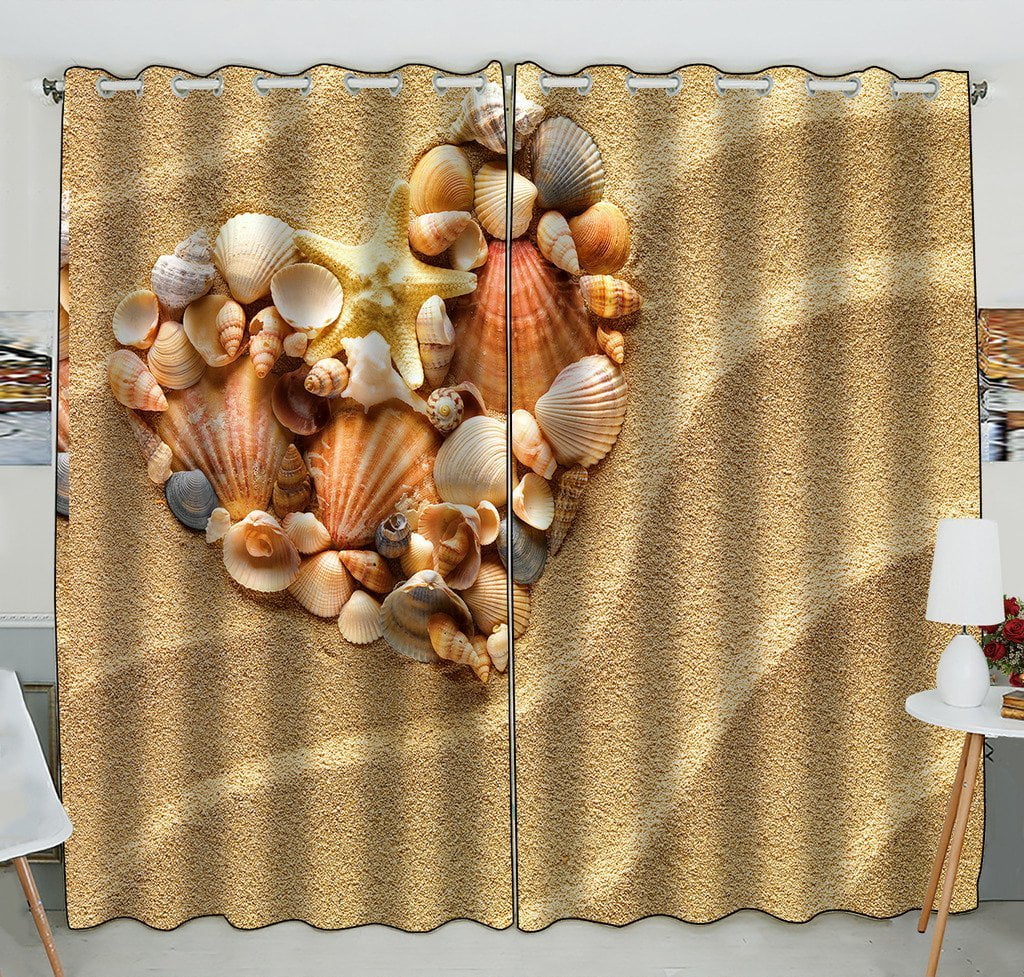 GCKG Made Love Heart Of Sea Shells Starfish Beach Blackout Curtains ...