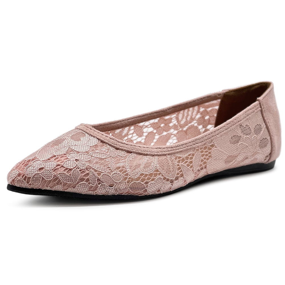 Ollio Women's Shoes Floral Lace Breathable Pointed Toe Ballet Flats ...