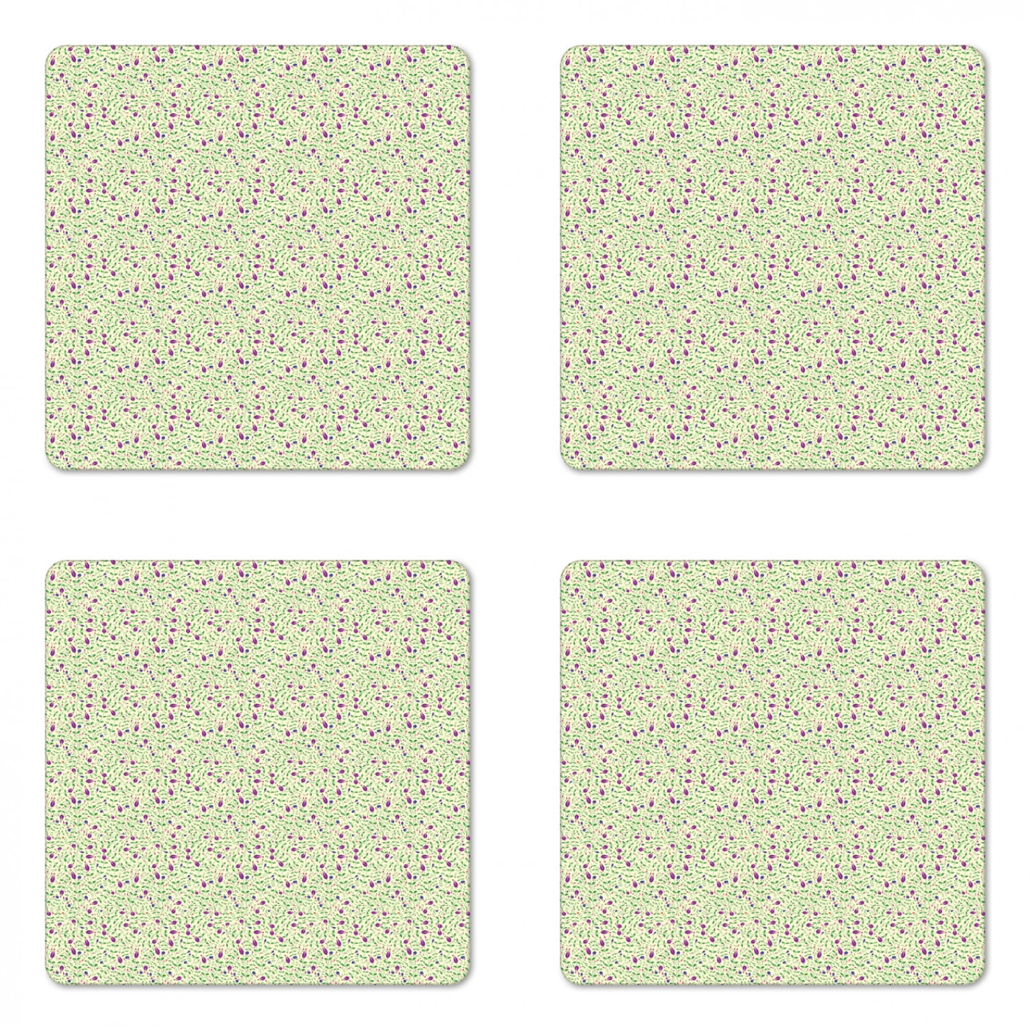 Floral Coaster Set of 4, Jumble Tulip Garden and Leaves Yard Flowering ...