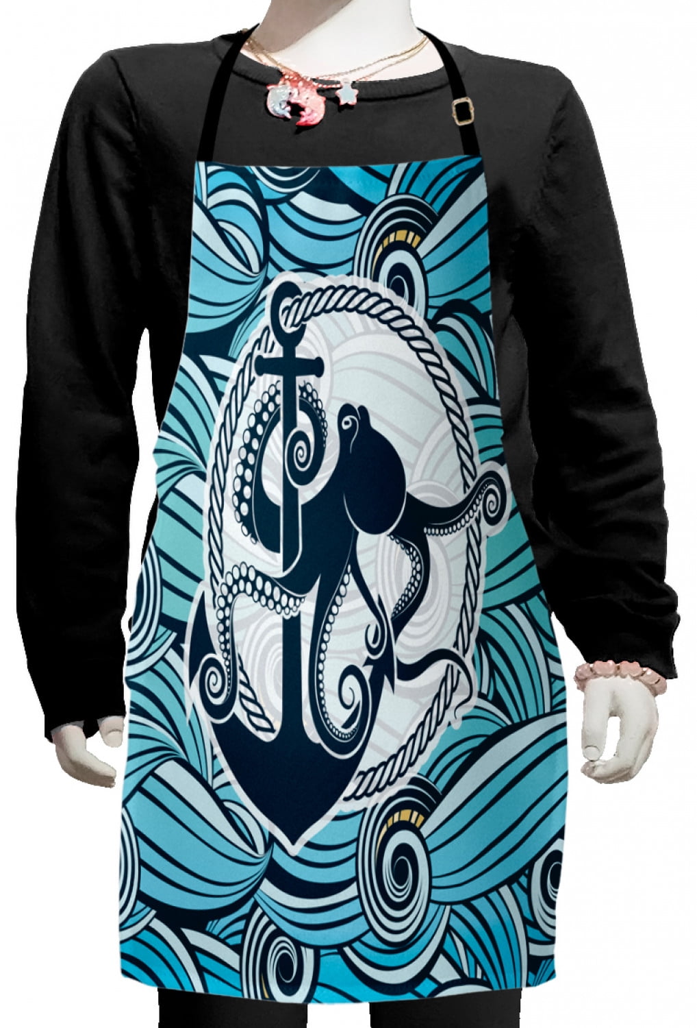 Octopus Kids Apron, Octopus Against the Background Sea Waves Nautical ...