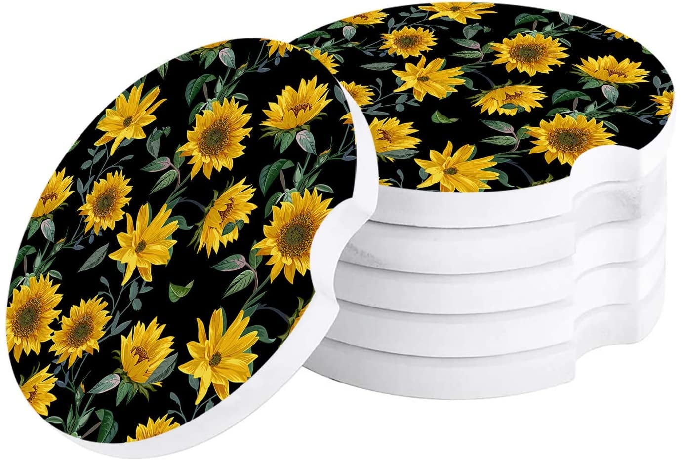 ZHANZZK Summer Flowers Sunflowers Black Set of 4 Car Coaster for Drinks ...