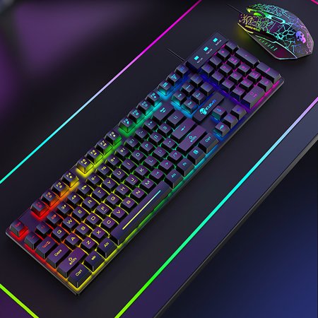Flywake T6 Luminous Wired Gaming Keyboard And Mouse Set With Large ...
