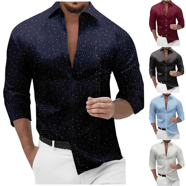 VBTAPA Mens Long Sleeve Dress Shirt Polka Dot Printed Button Down ...
