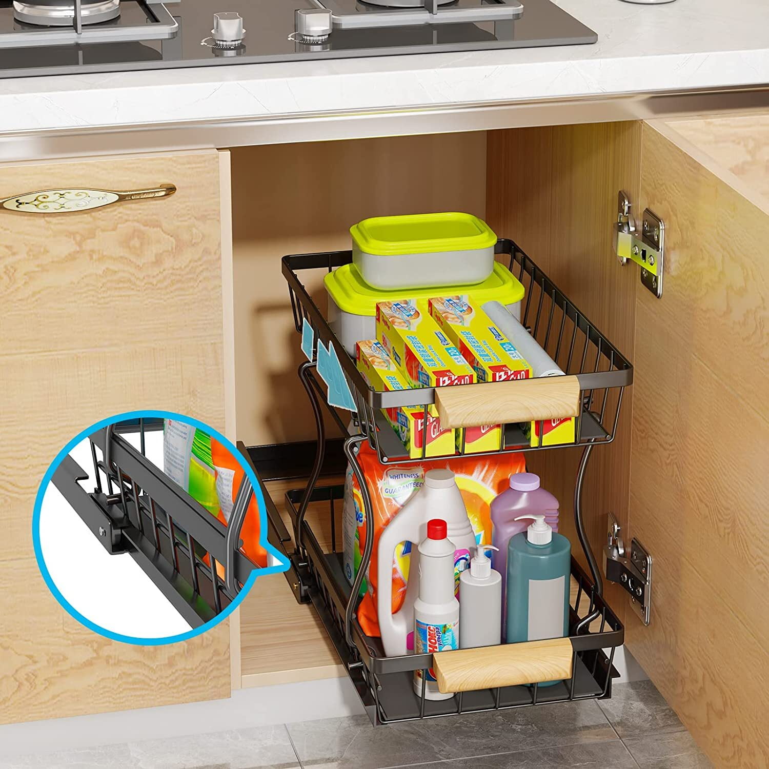 Buy Techvida Under the sink Rack 2 Layer Bathroom Kitchen Pull-Out ...