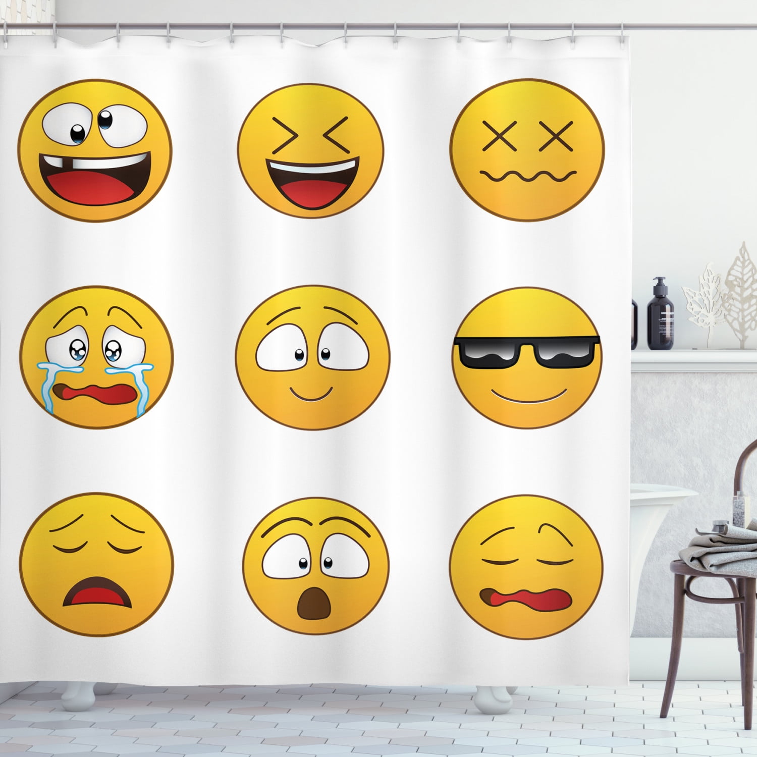 Emoji Shower Curtain, Happy Smiley Angry Furious Sad Face Expressions ...